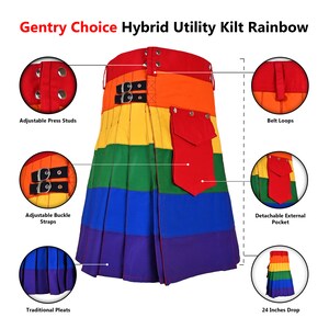 Unisex Rainbow Pride Cotton Utility Kilt LGBTQ Pride Kilt Cargo Pockets ...