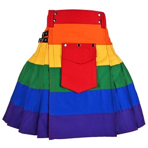 Unisex Rainbow Pride Cotton Utility Kilt LGBTQ Pride Kilt Cargo Pockets ...