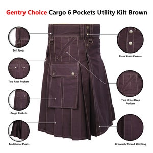 Men's Utility Cargo Kilt Brown With 6 Pockets Highland 100% Cotton Kilt Scottish Kilt ...