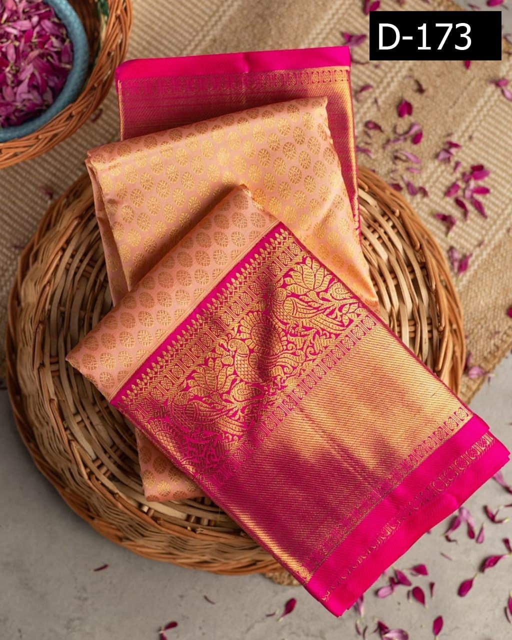 Women Dark Pink Gold Zari Border With Peacocks, Parrots, Rudraksh and ...