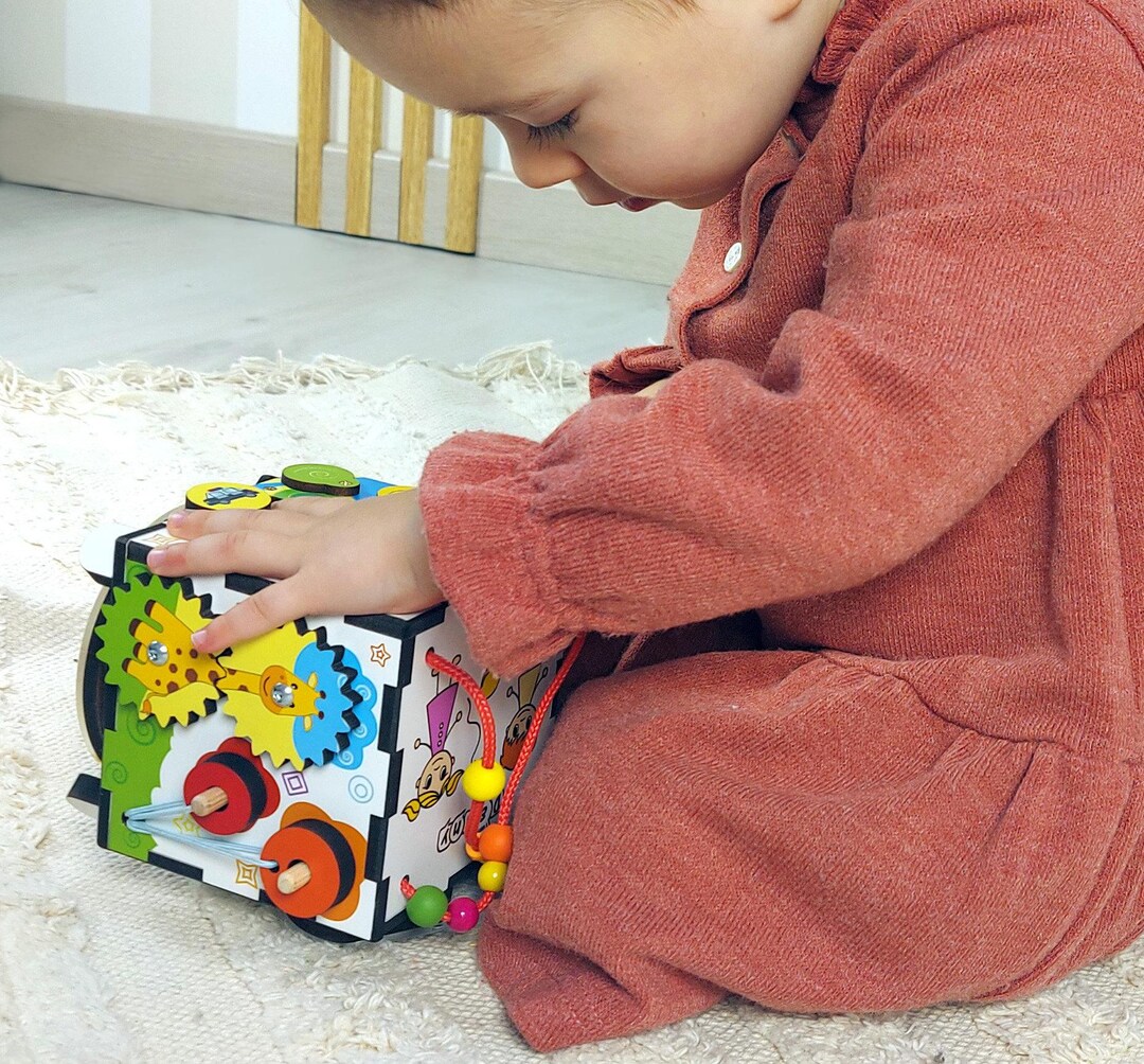 Sensory Activity Cube - Waldorf Inspired Wooden Busy Box for ...