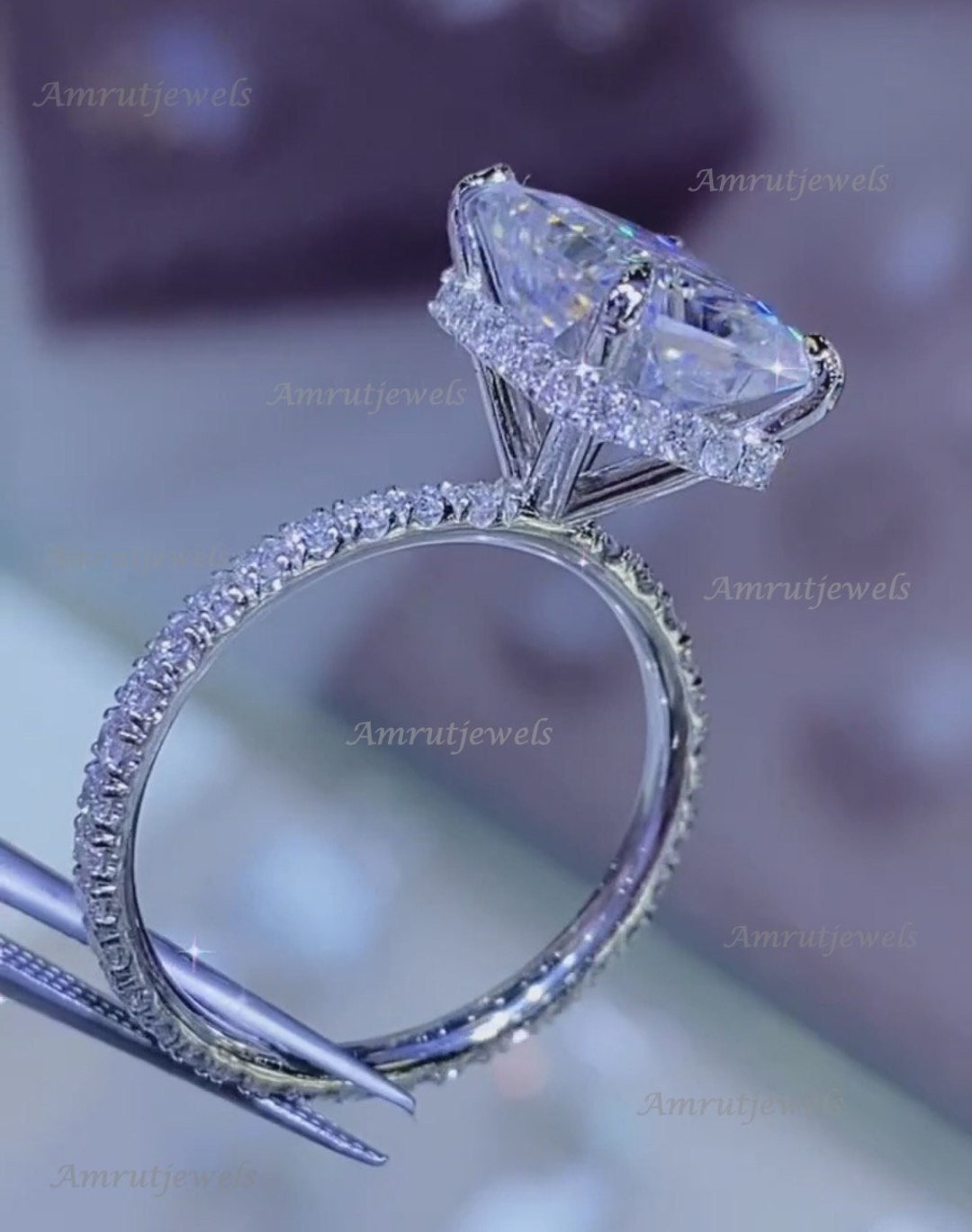 Hidden Halo Radiant Cut Solitaire Engagement Ring, Radiant Cut Ring ...