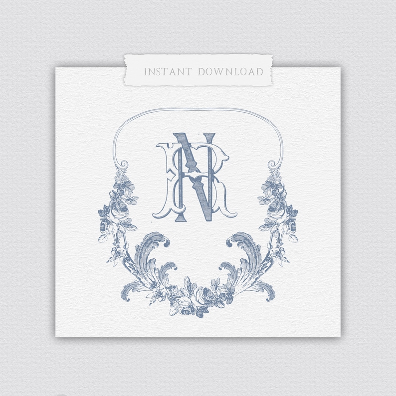Vintage RN Monogram Wedding Crest (digital Download) - Etsy