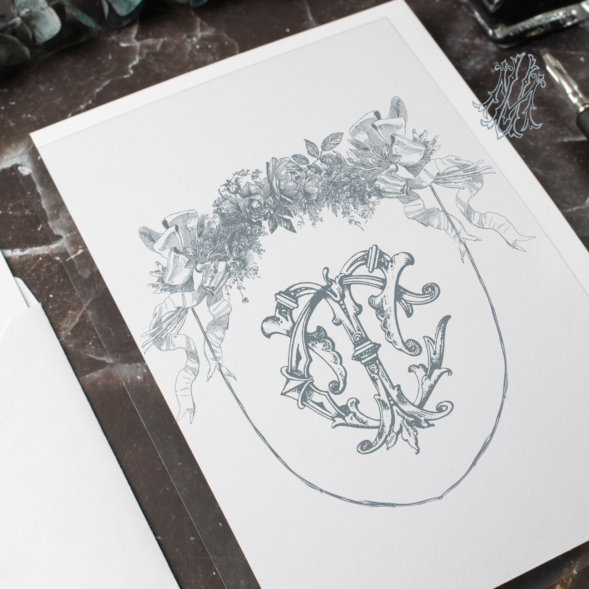TC Floral Vintage Wedding Monogram, TC Monogram Wedding Coats of Arms ...