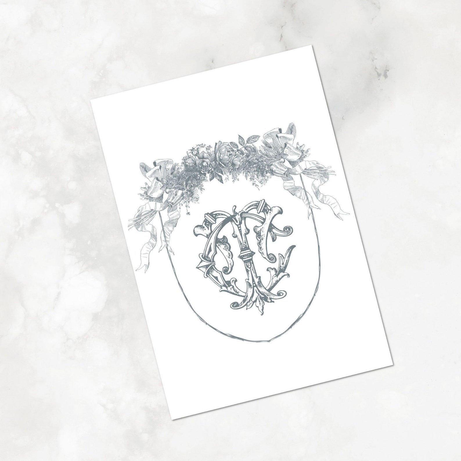 TC Floral Vintage Wedding Monogram, TC Monogram Wedding Coats of Arms ...