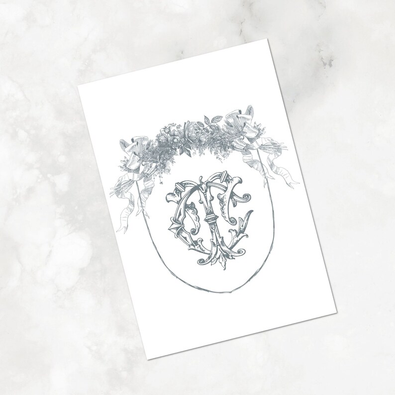 TC Floral Vintage Wedding Monogram, TC Monogram Wedding Coats of Arms ...