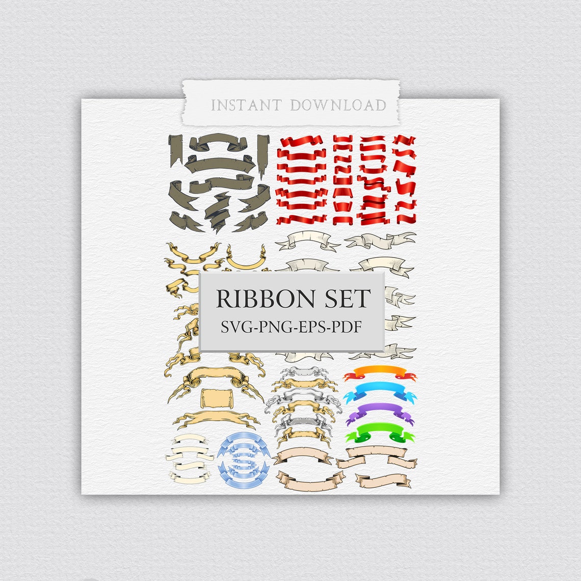 Digital Ribbon Banners Set, Vector Ribbon Set, Ribbon SVG Bundle Set - Etsy