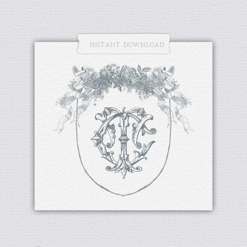 TC Floral Vintage Wedding Monogram, TC Monogram Wedding Coats of Arms ...