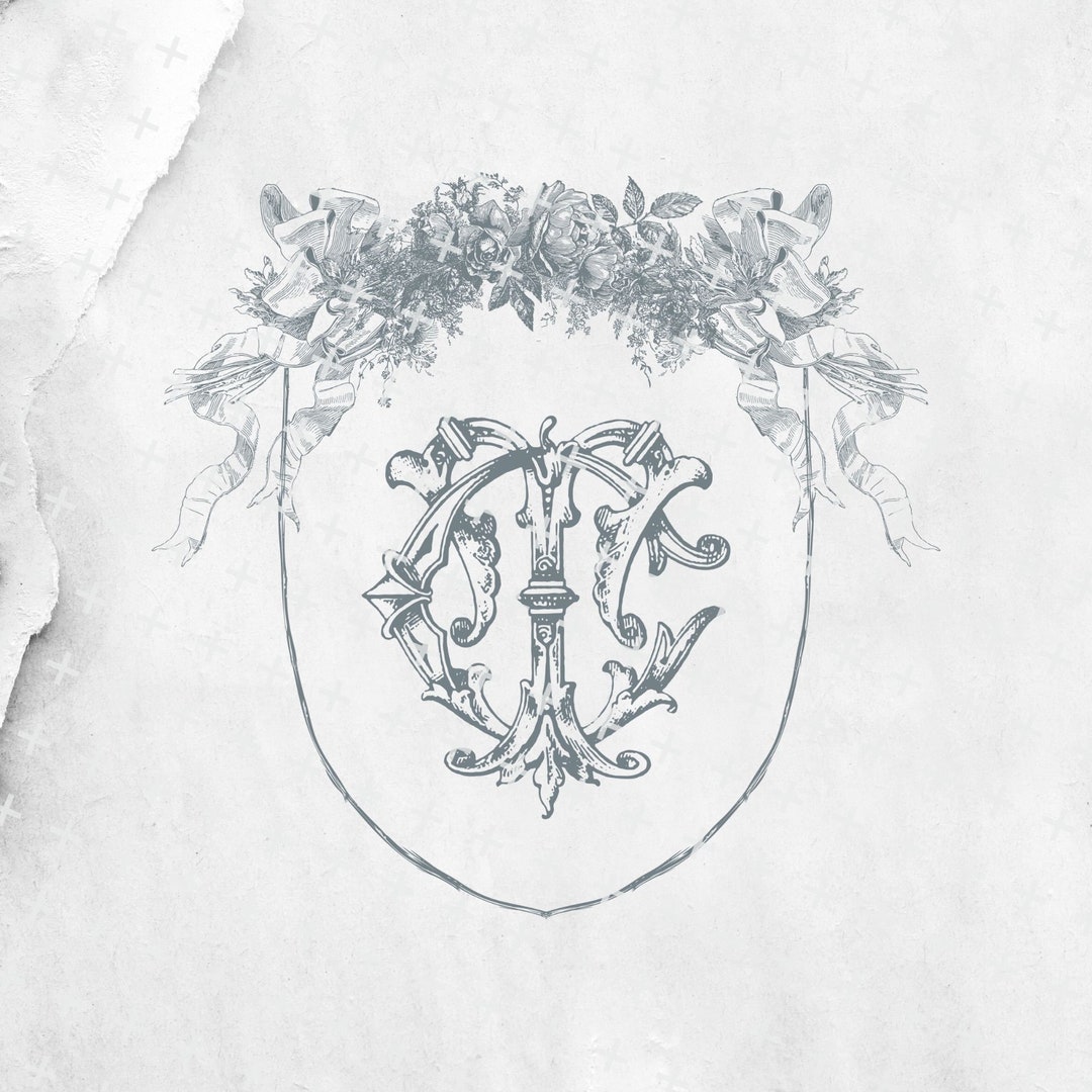 TC Floral Vintage Wedding Monogram, TC Monogram Wedding Coats of Arms ...