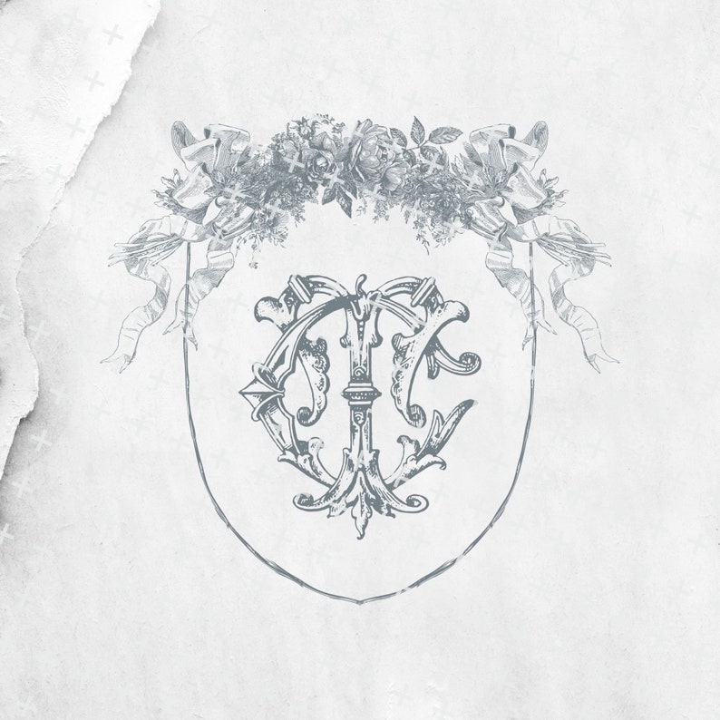 TC Floral Vintage Wedding Monogram, TC Monogram Wedding Coats of Arms ...