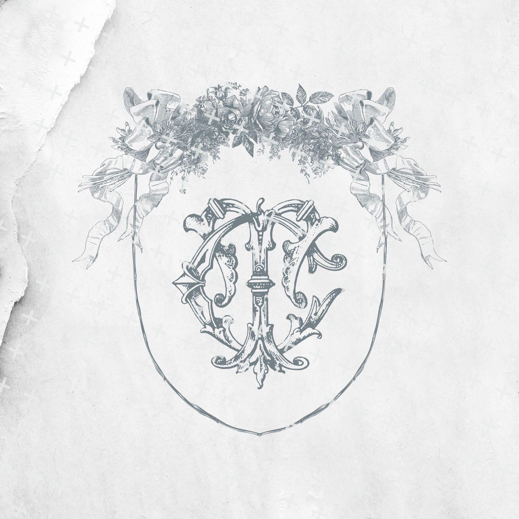 TC Floral Vintage Wedding Monogram, TC Monogram Wedding Coats of Arms ...