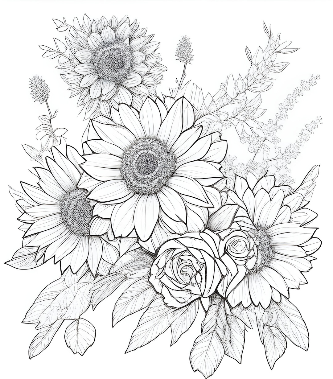 Coloring Book for Adults. 30 Pages. Flower Composition Vol. 5 - Etsy
