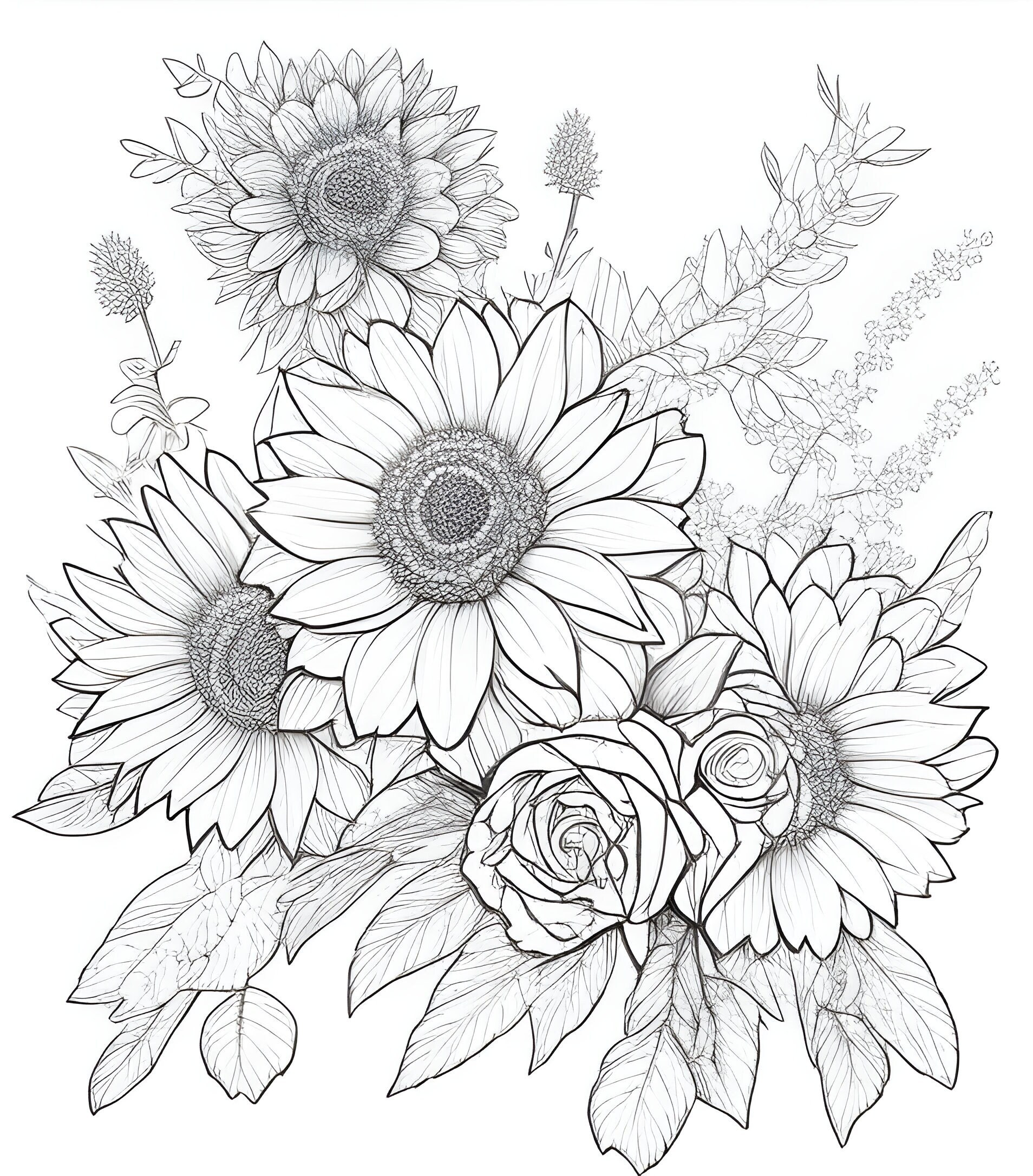 Coloring Book for Adults. 30 Pages. Flower Composition Vol. 5 - Etsy