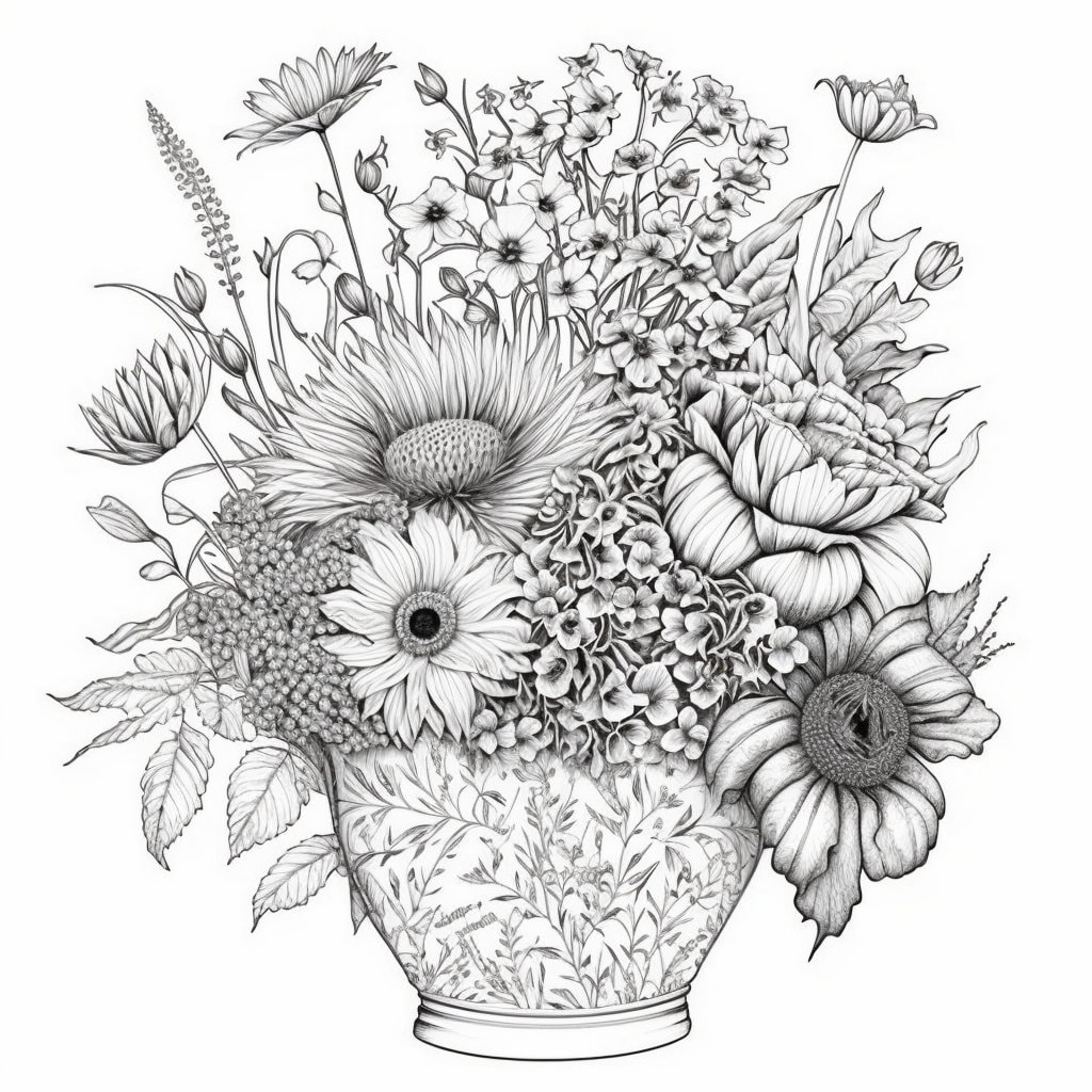 Coloring Book for Adults. Beautiful Flower Coloring Book for Relaxation ...