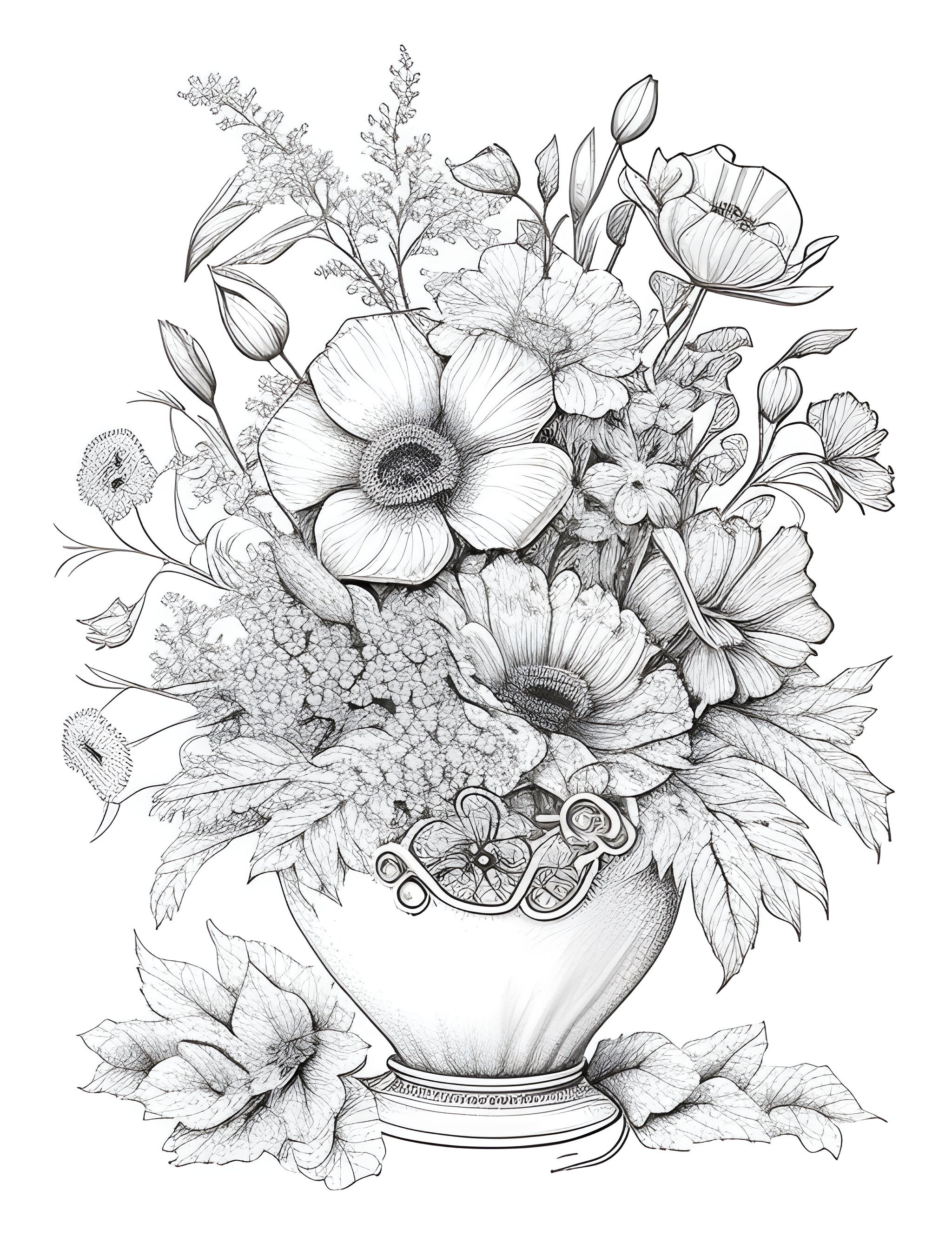 Coloring Book for Adults. 30 Pages. Floral Arrangements Vol.2 - Etsy