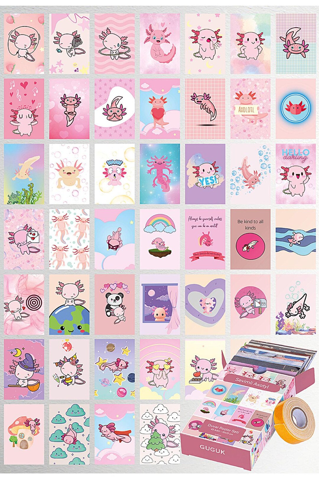 Cute Axolotl Themed 45 Piece Piece Wall Poster Collage Set for Room ...