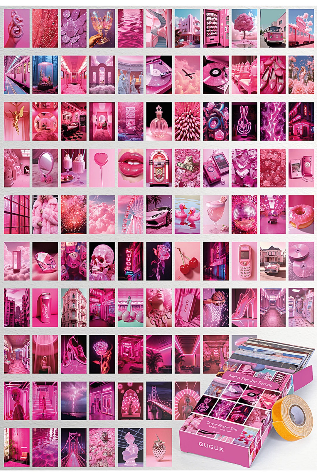 Neon Pink Themed 99 Piece Piece Wall Poster Collage Set for Room Decor ...