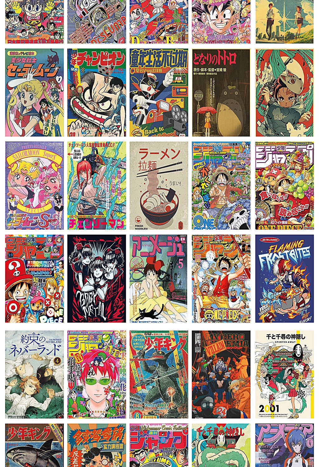 Vintage Anime Themed 90 Piece Piece Wall Poster Collage Set for Room ...