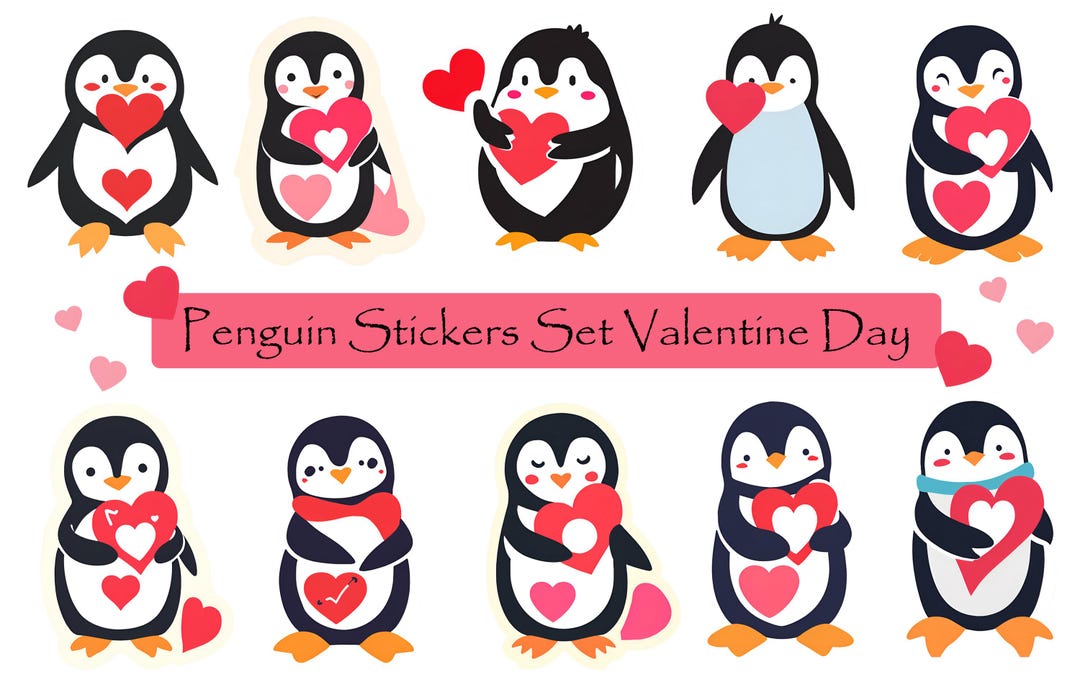 Digital Cute Penguin Stickers | Valentine Day | Laptop Stickers | AI ...