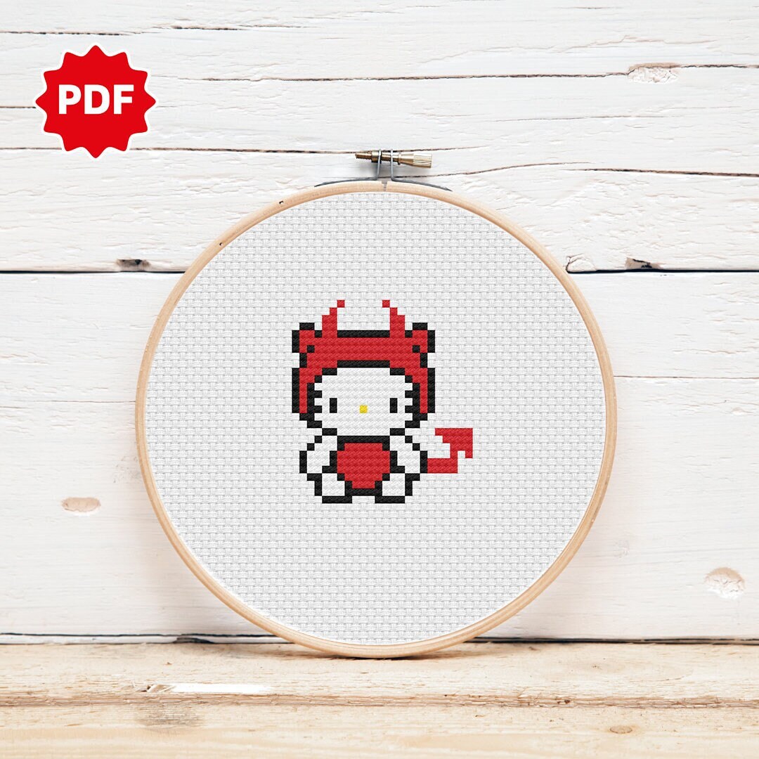 Evil Kitty Cross Stitch Pattern | Evil Cross Stitch Pattern | Cartoon ...