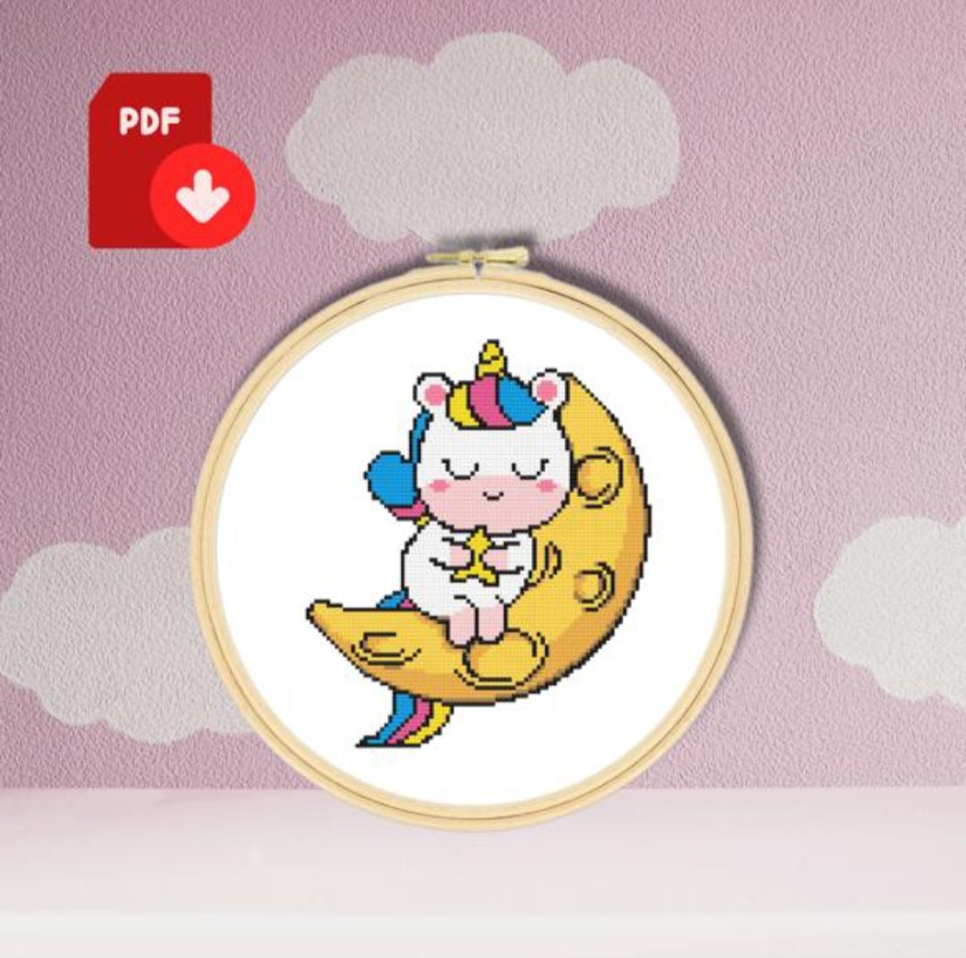 Unicorn Cross Stitch Pattern | Moon Cross Stitch Pattern | Cute Cross ...