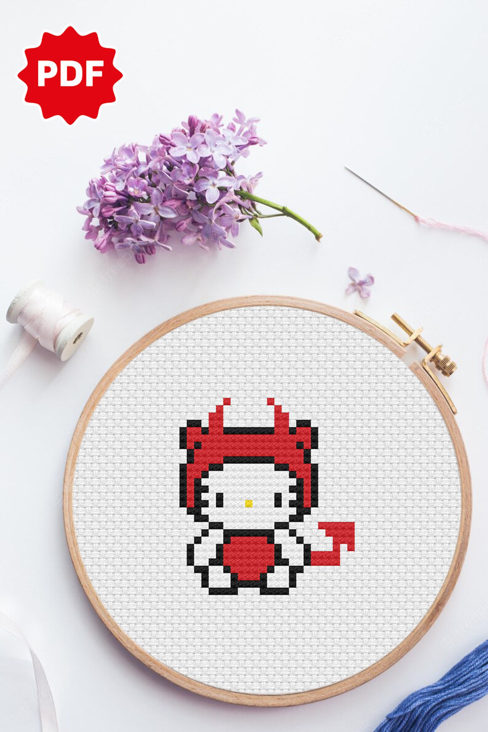 Evil Kitty Cross Stitch Pattern | Evil Cross Stitch Pattern | Cartoon ...