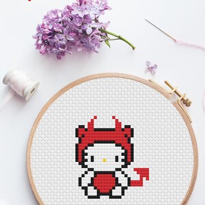 Evil Kitty Cross Stitch Pattern | Evil Cross Stitch Pattern | Cartoon ...