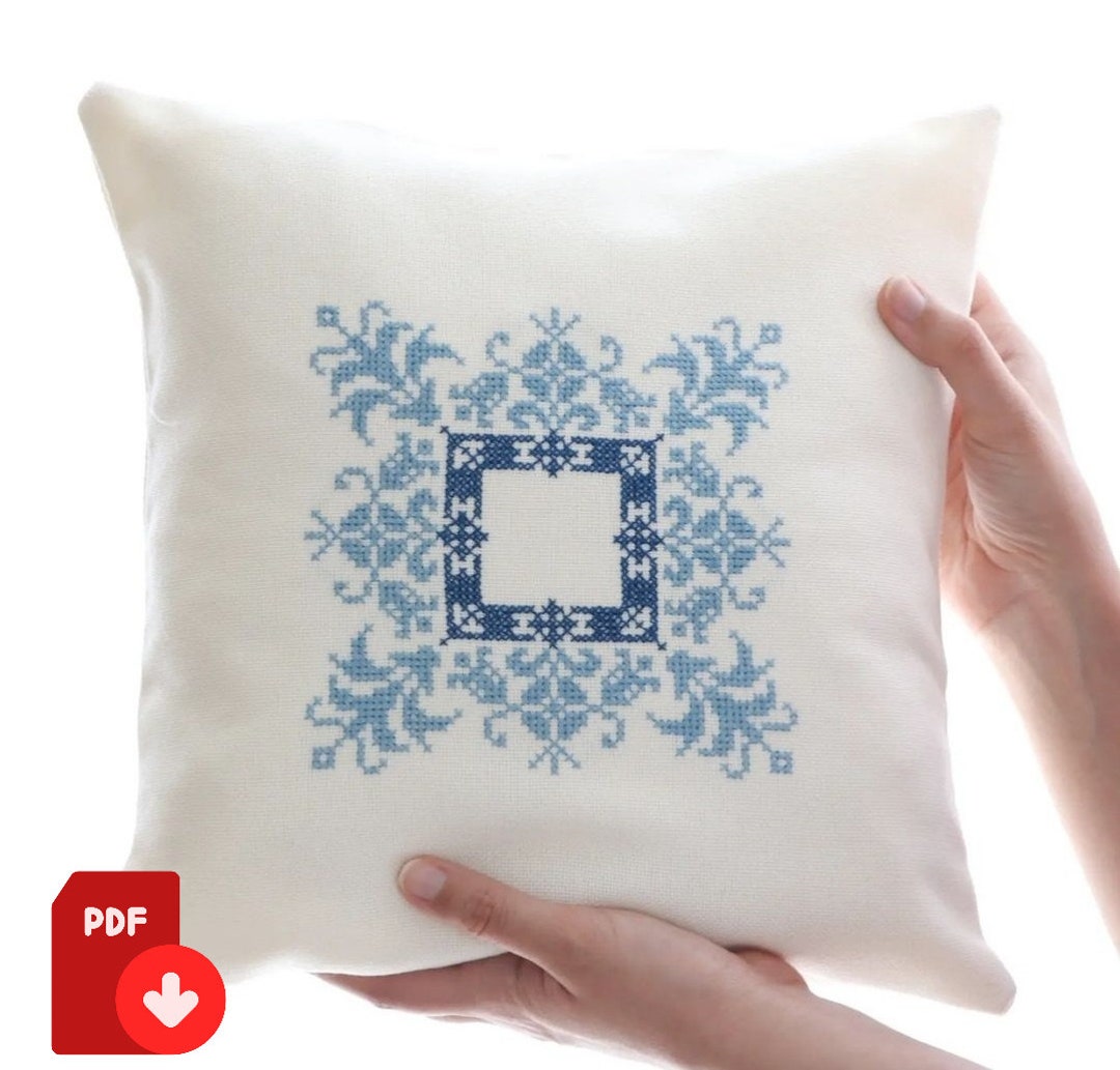 Geometric Cross Stitch Pattern | Blue Cross Stitch Pattern | Pillow ...