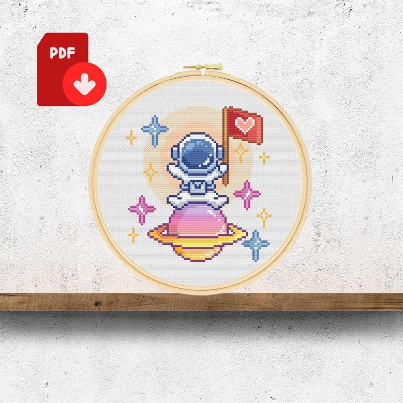Astronaut Cross Stitch Pattern Space Cross Stitch Pattern Planet Cross ...