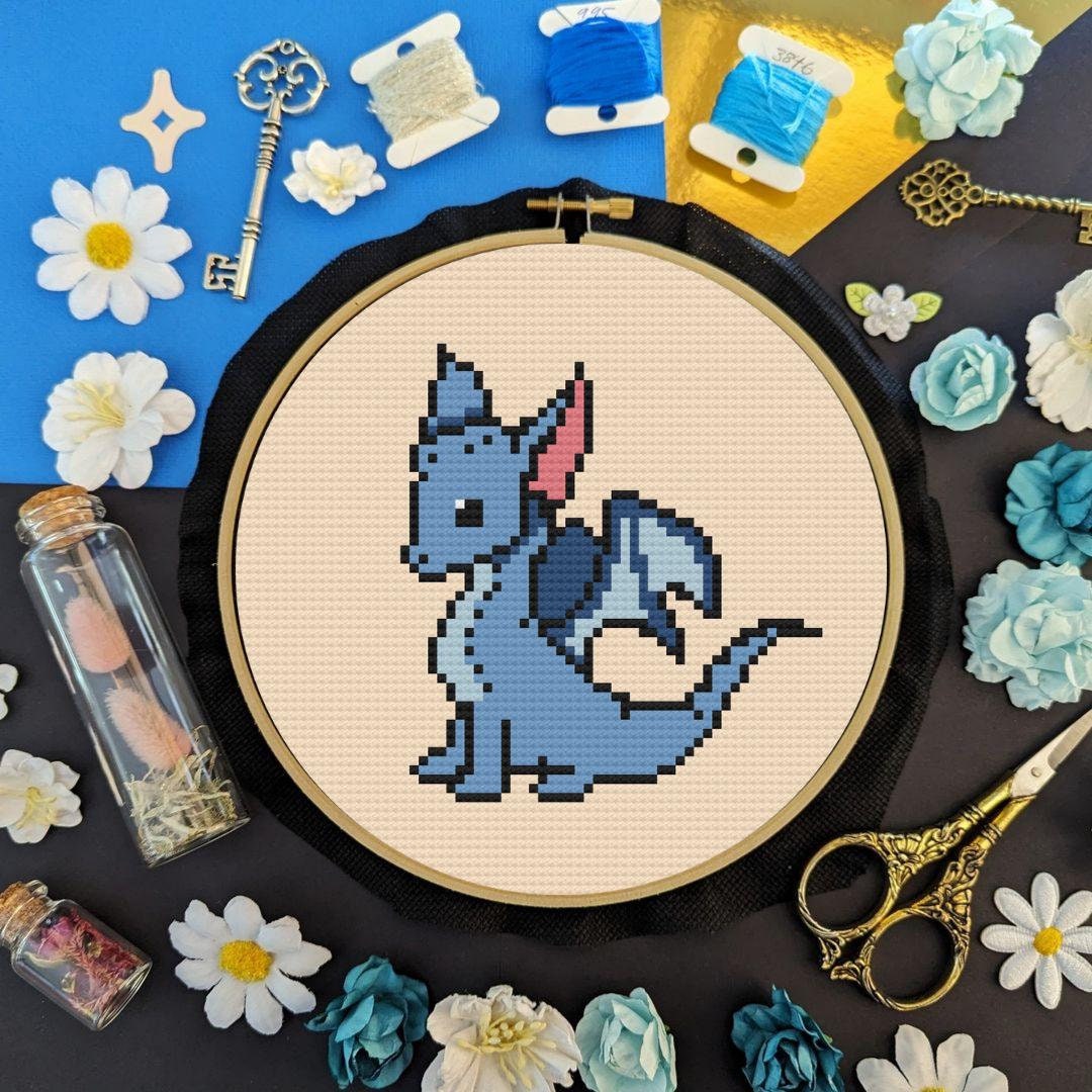 Dragon Cross Stitch Pattern | Blue Dragon Cross Stitch Pattern | Little ...