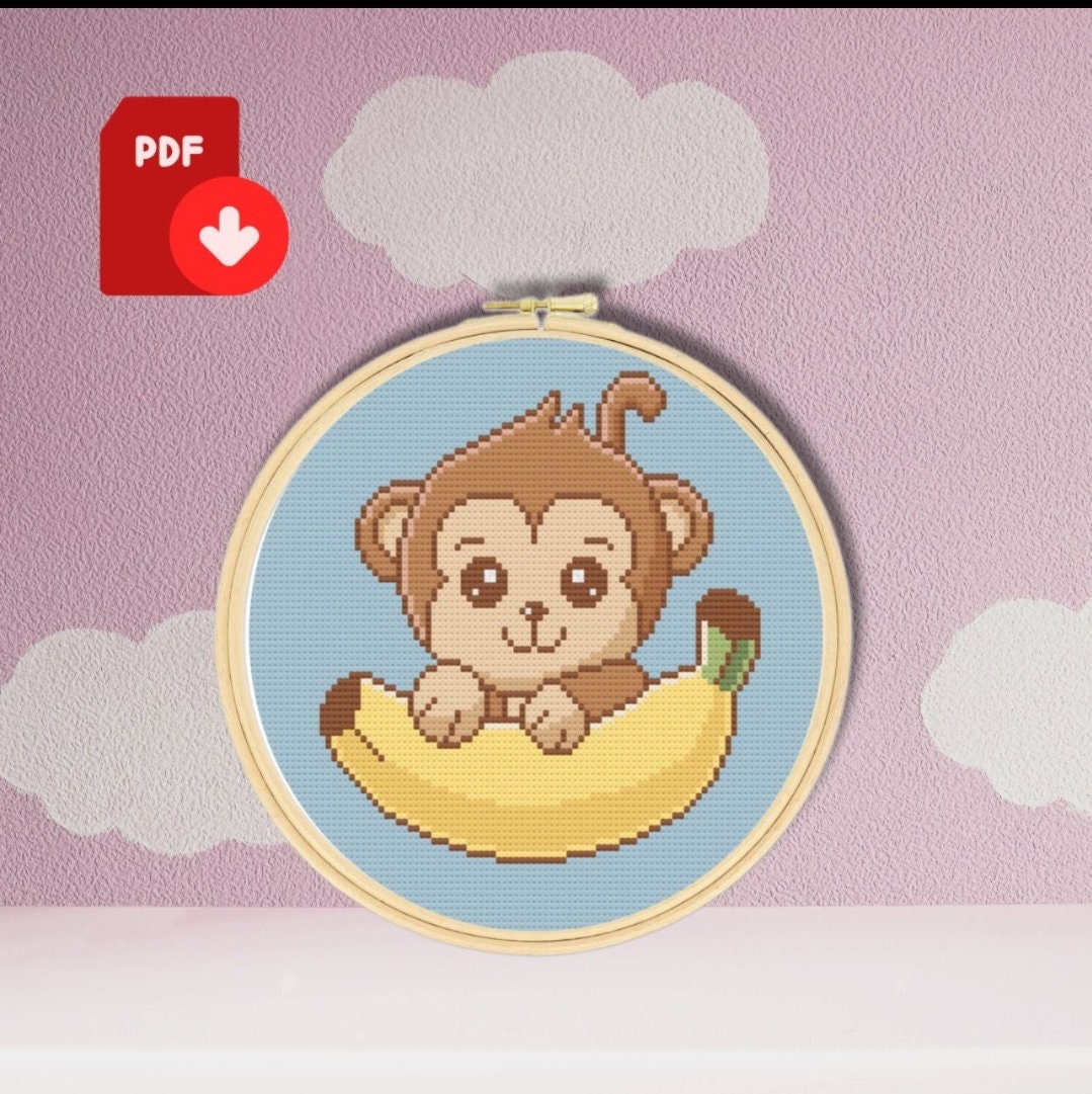 Monkey Cross Stitch Pattern Banana Cross Stitch Pattern Counted Cross ...