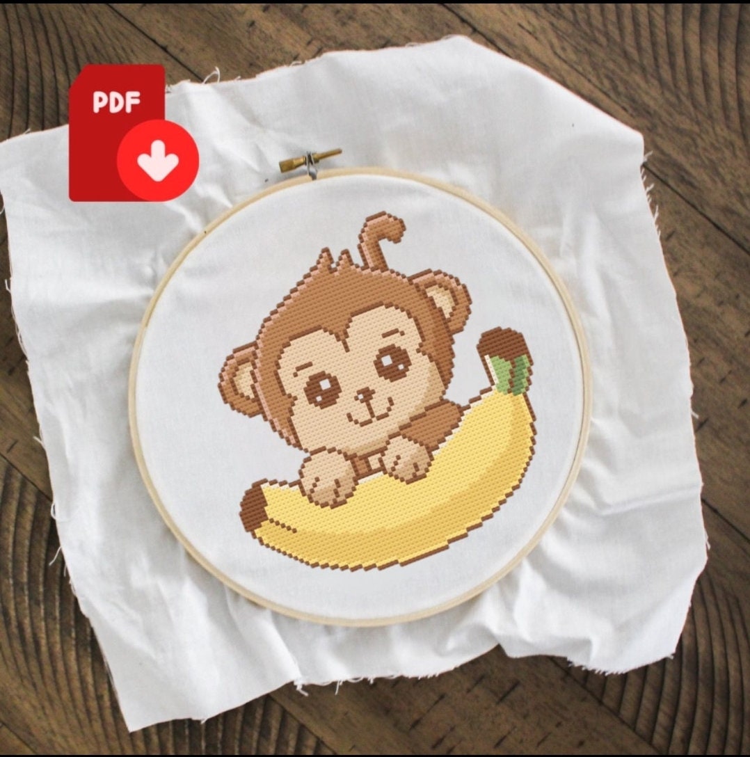 Monkey Cross Stitch Pattern Banana Cross Stitch Pattern Counted Cross ...