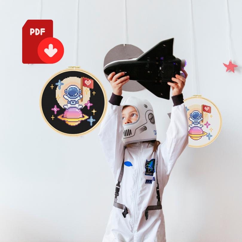 Astronaut Cross Stitch Pattern | Space Cross Stitch Pattern | Planet ...