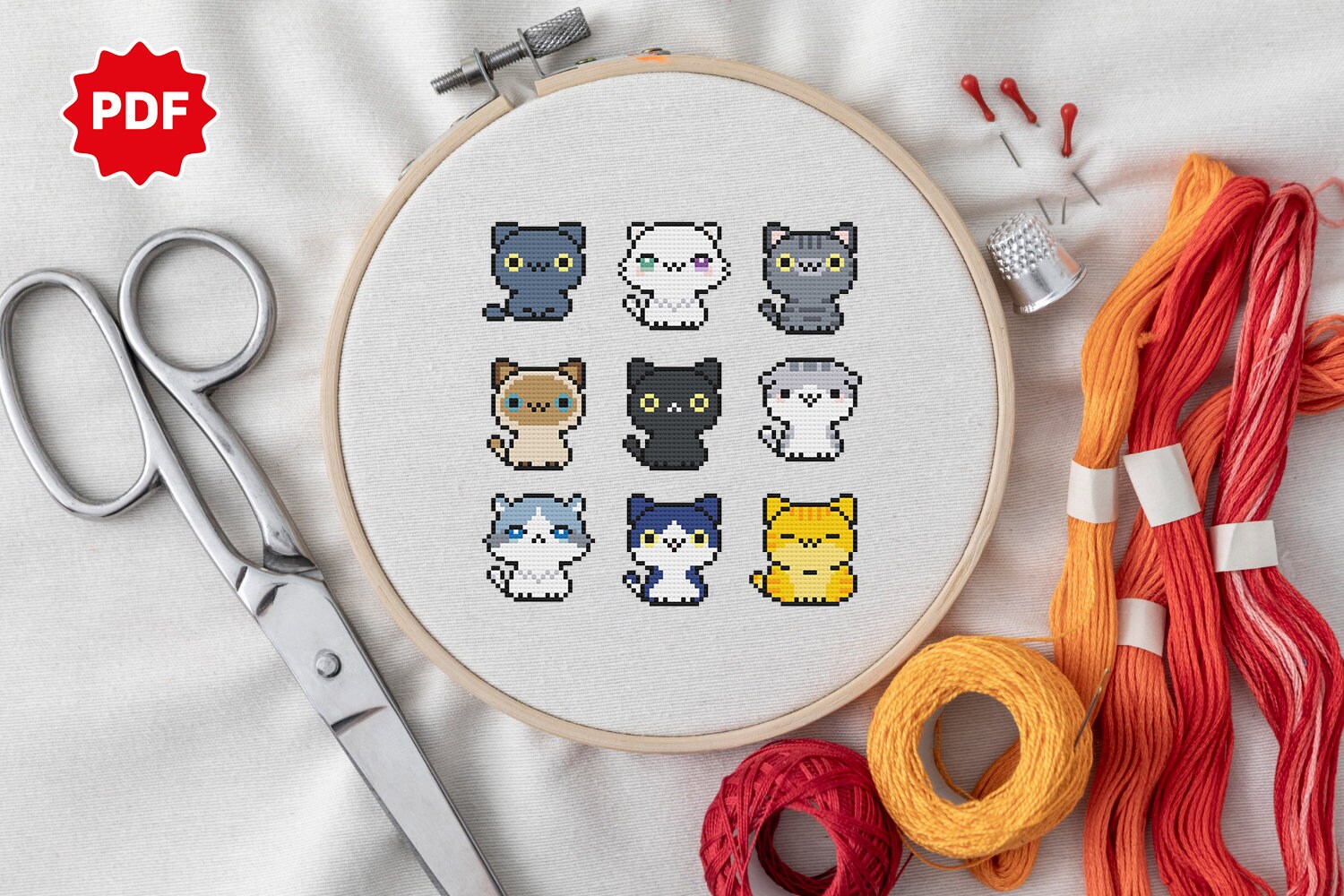 Cat Cross Stitch Pattern Set of 9 Cross Stitch Pattern Small Cross ...
