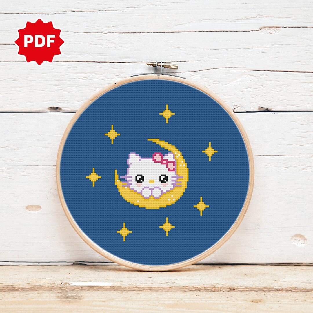 Kitty Cross Stitch Pattern | Space Cross Stitch Pattern | Hello Cross ...