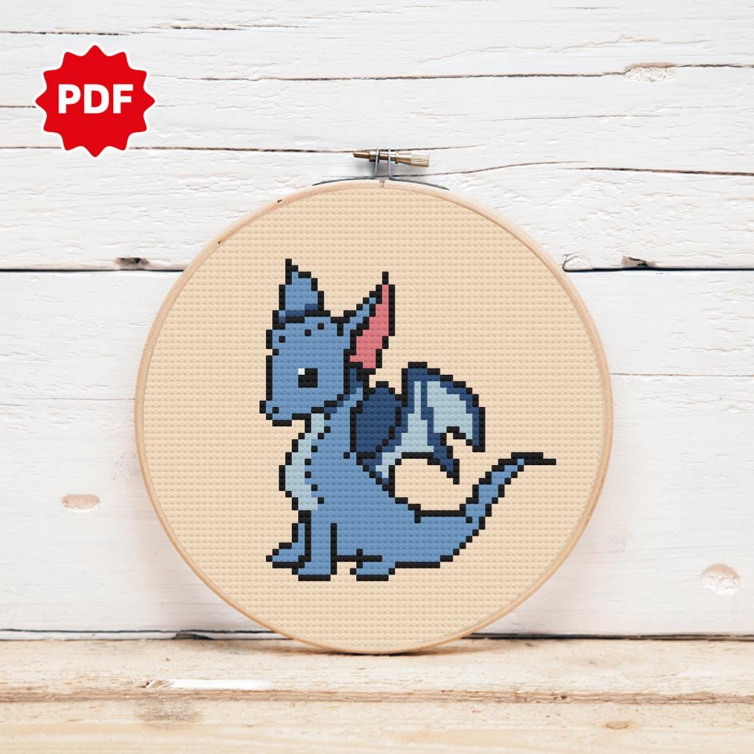 Dragon Cross Stitch Pattern | Blue Dragon Cross Stitch Pattern | Little ...