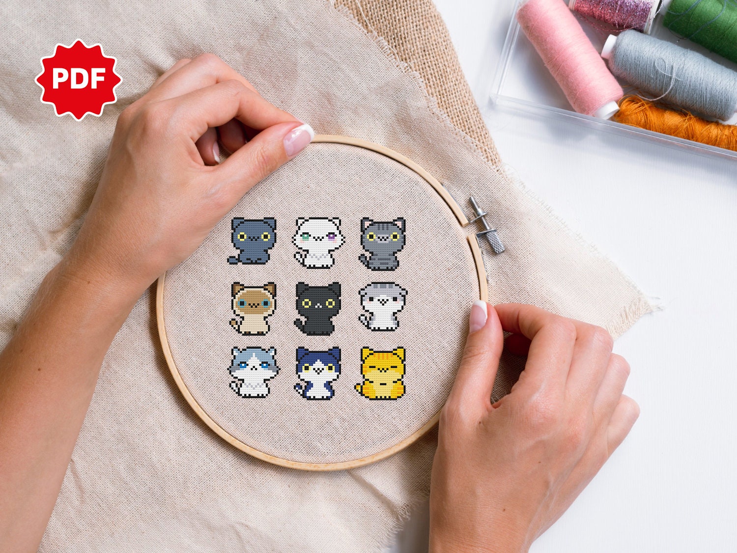 Cat Cross Stitch Pattern Set of 9 Cross Stitch Pattern Small Cross ...