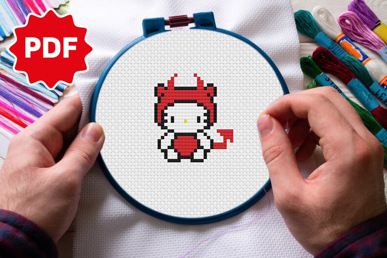 Evil Kitty Cross Stitch Pattern | Evil Cross Stitch Pattern | Cartoon ...