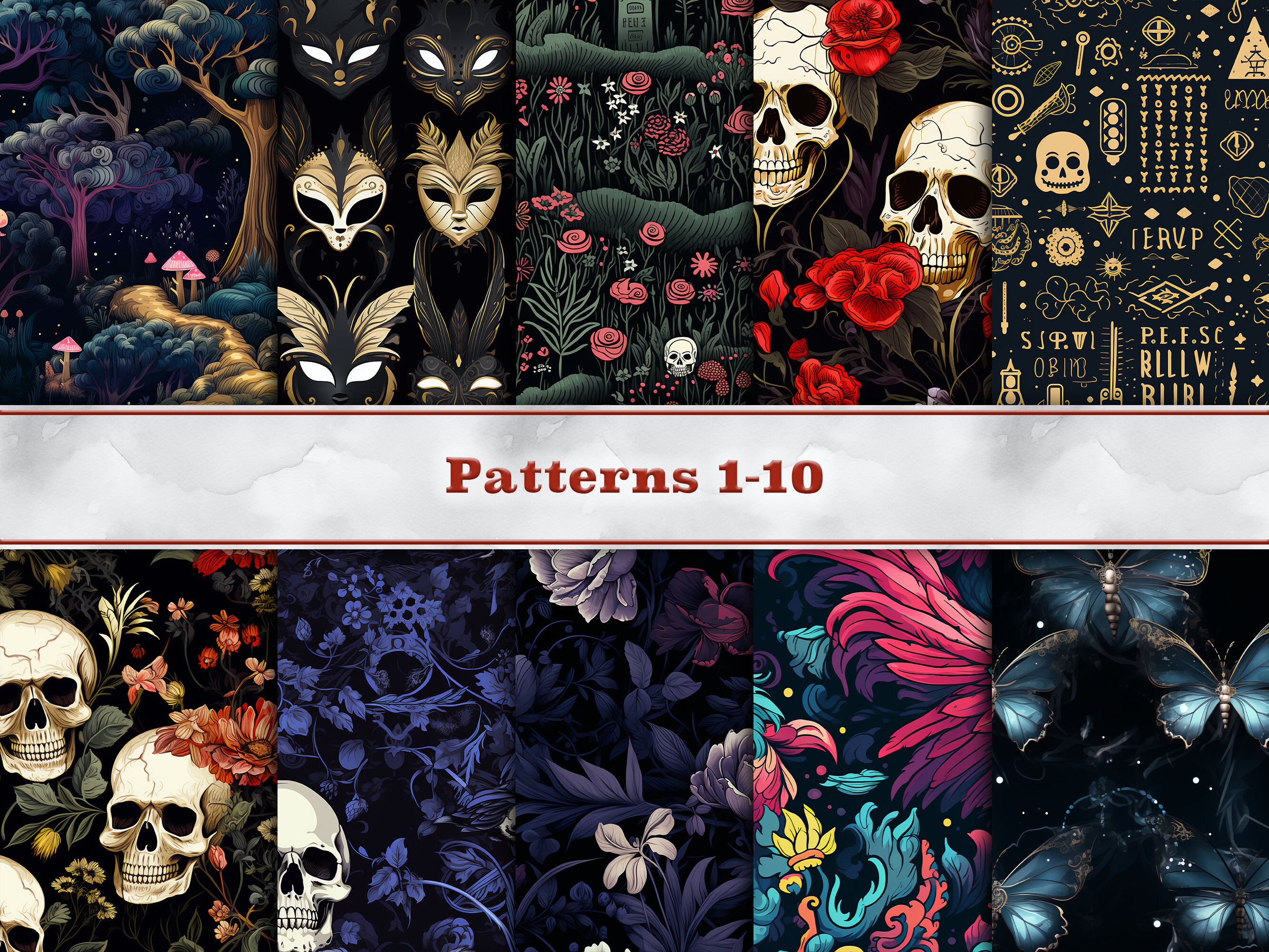 50 Whimsigoth Digital Paper, Whimsical Goth Seamless Pattern, Goth ...