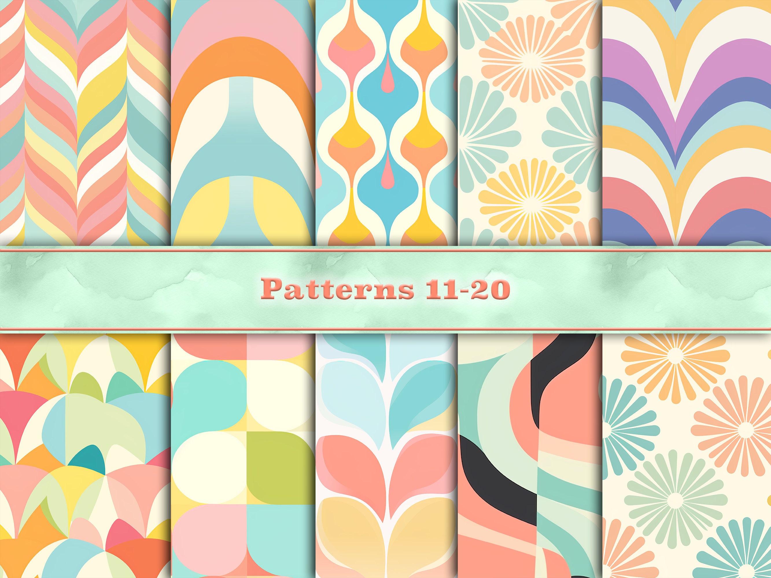 50 Groovy Retro Pastel Digital Paper, Retro Seamless Pattern, Pastel ...