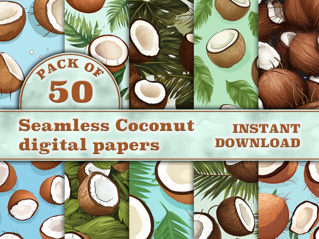 50 Coconut Digital Paper, Coconut Seamless Pattern, Coconut Prints ...