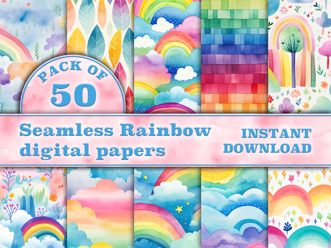 50 Watercolor Rainbow Seamless Patterns: Digital Paper Pack (PNG) - Etsy