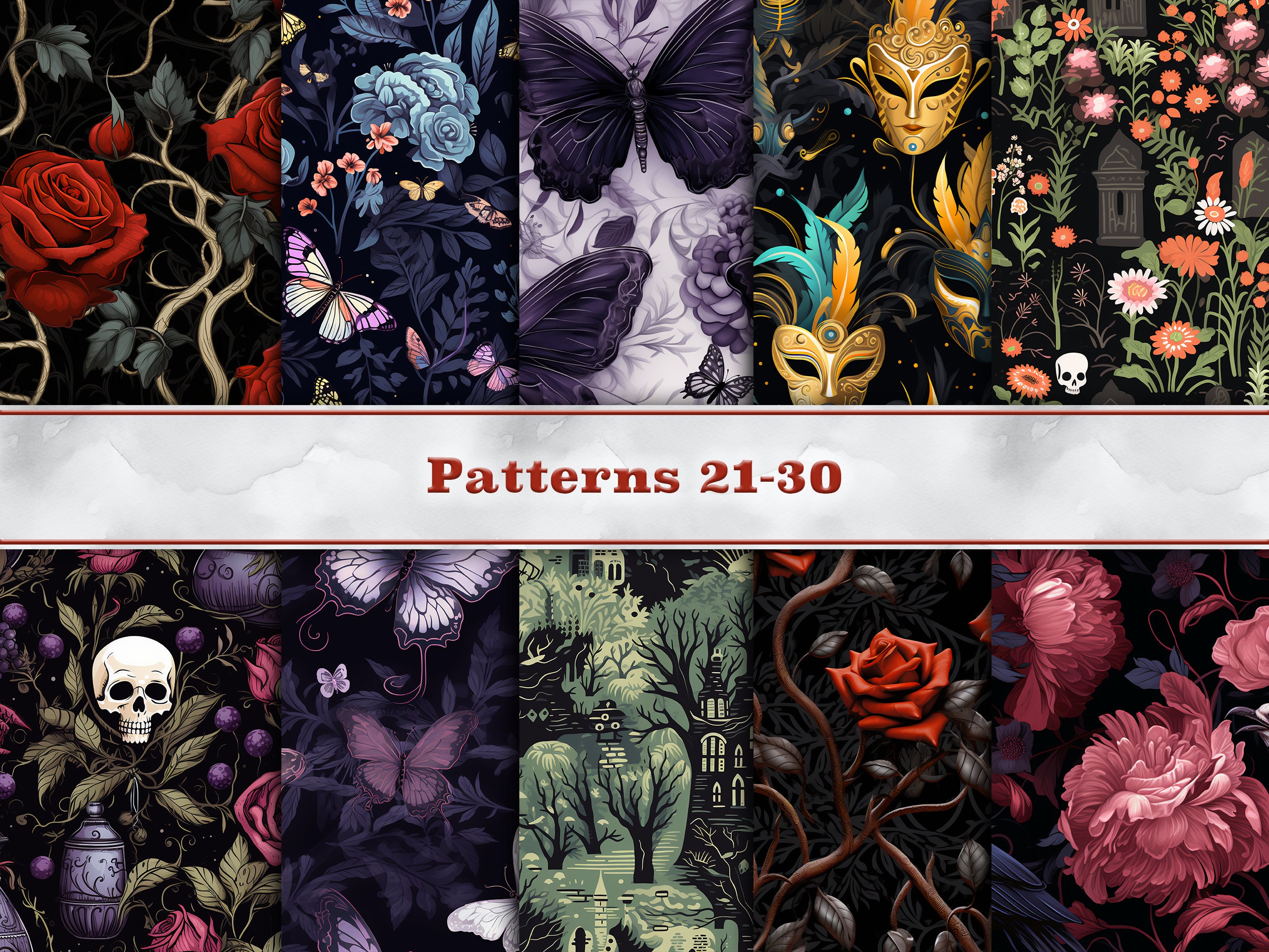 50 Whimsigoth Digital Paper, Whimsical Goth Seamless Pattern, Goth ...