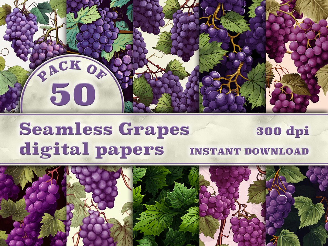 50 Grapes Digital Paper, Grapes Seamless Pattern, Grapes Prints, Grapes ...