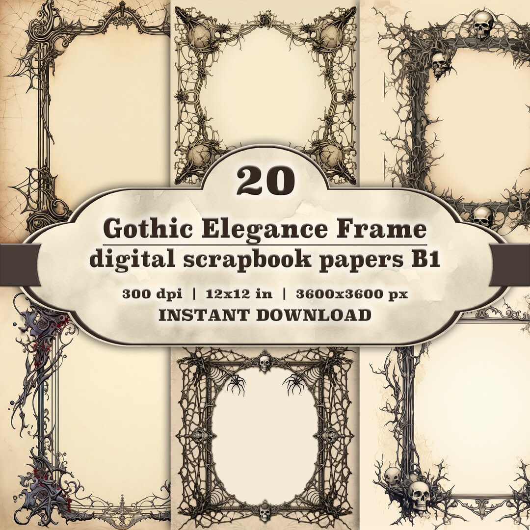 20 Gothic Elegance Frame Digital Papers, Goth Frame Scrapbooking Paper ...