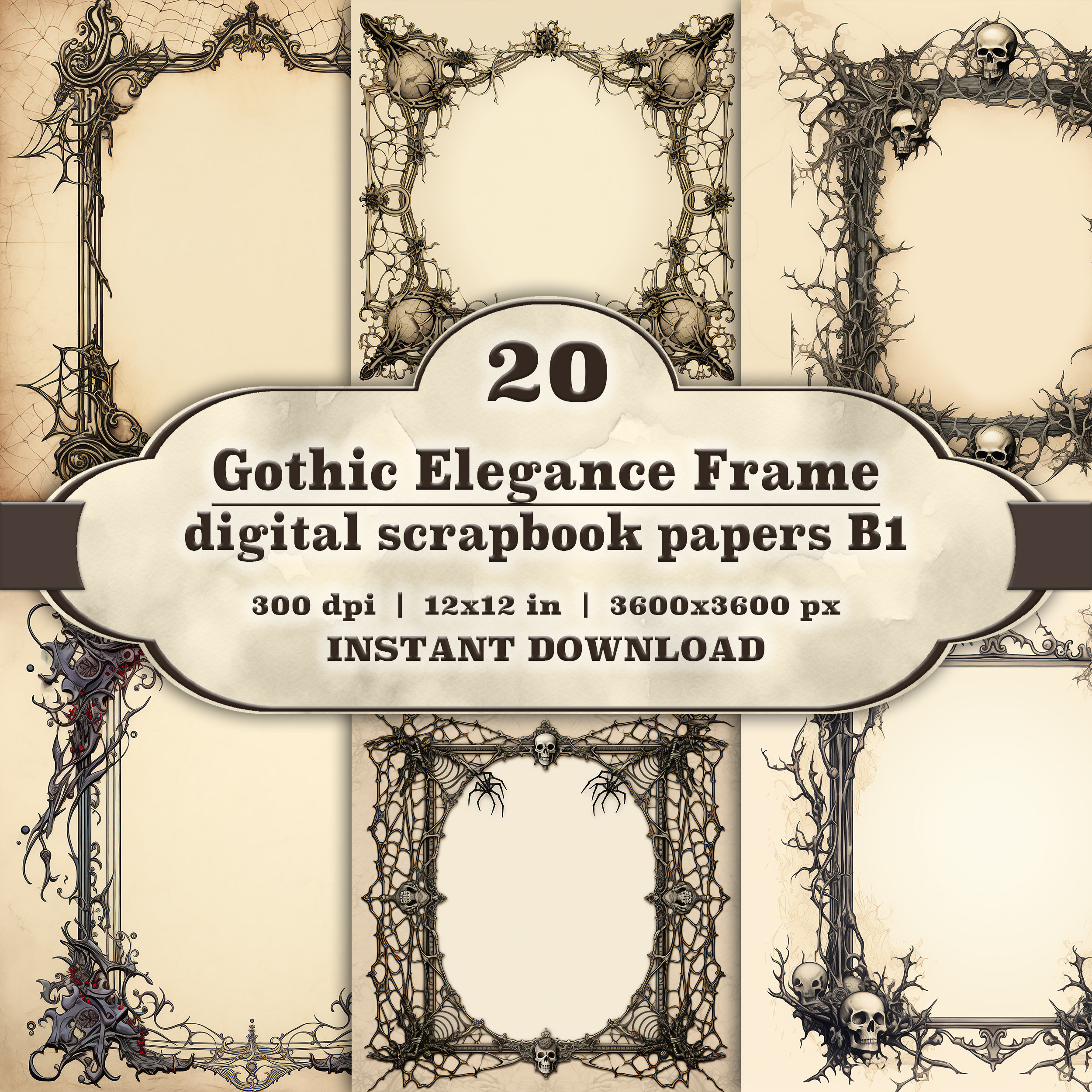20 Gothic Frame Digital Papers: Dark Elegance Scrapbook Backgrounds ...