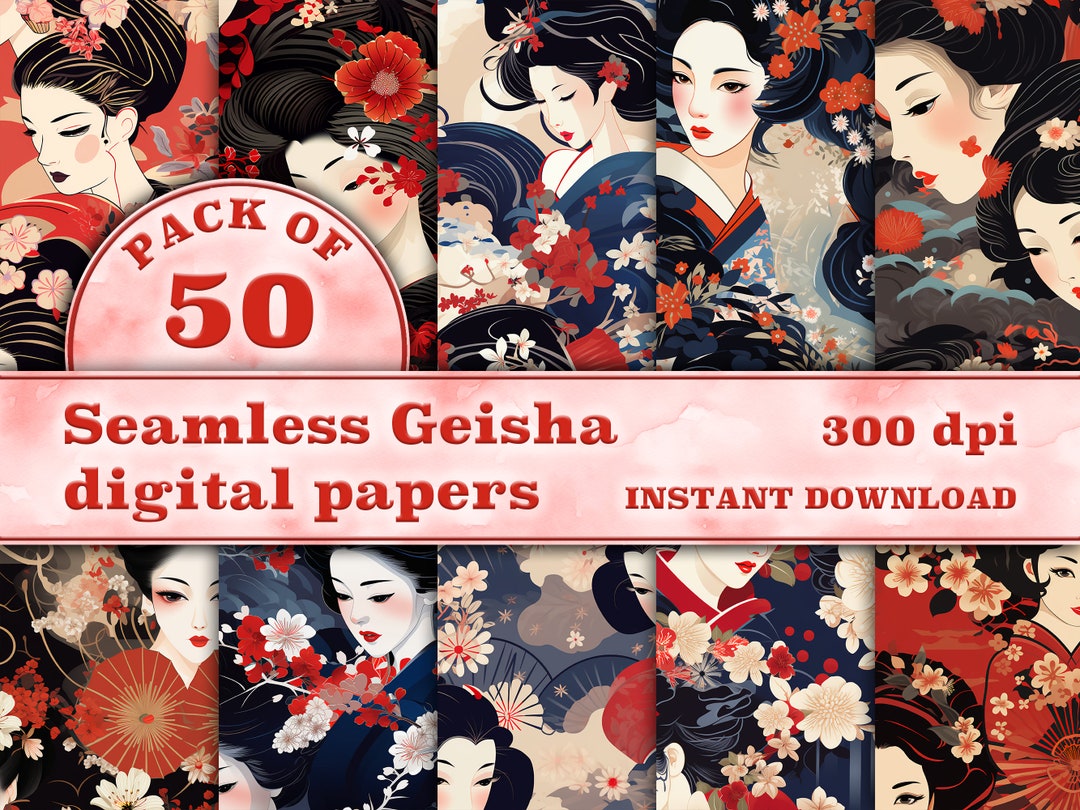50 Geisha Digital Paper, Geisha Seamless Pattern, Geisha Prints, Geisha ...