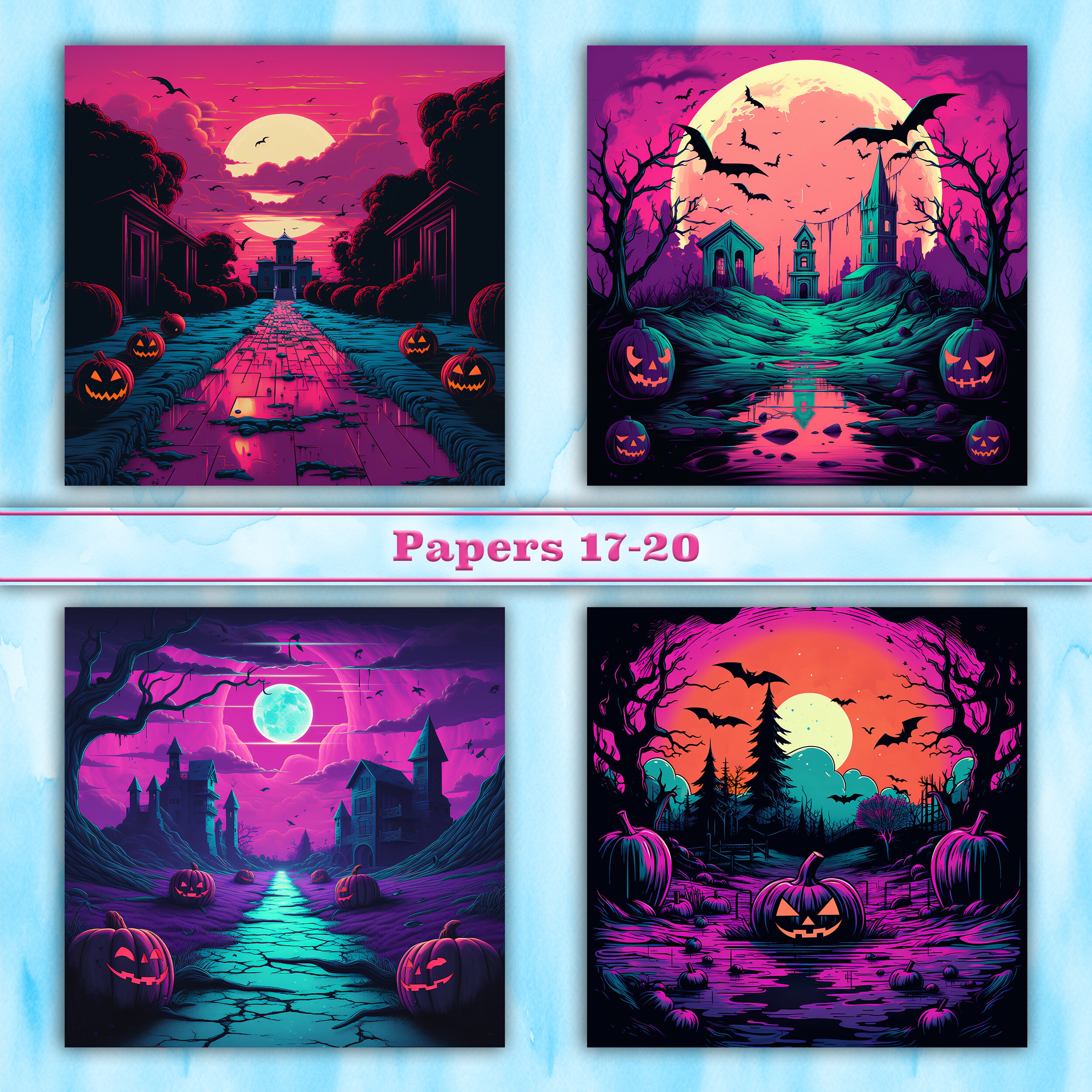 20 Vaporwave Halloween Digital Papers, Vaporwave Scrapbooking Paper ...
