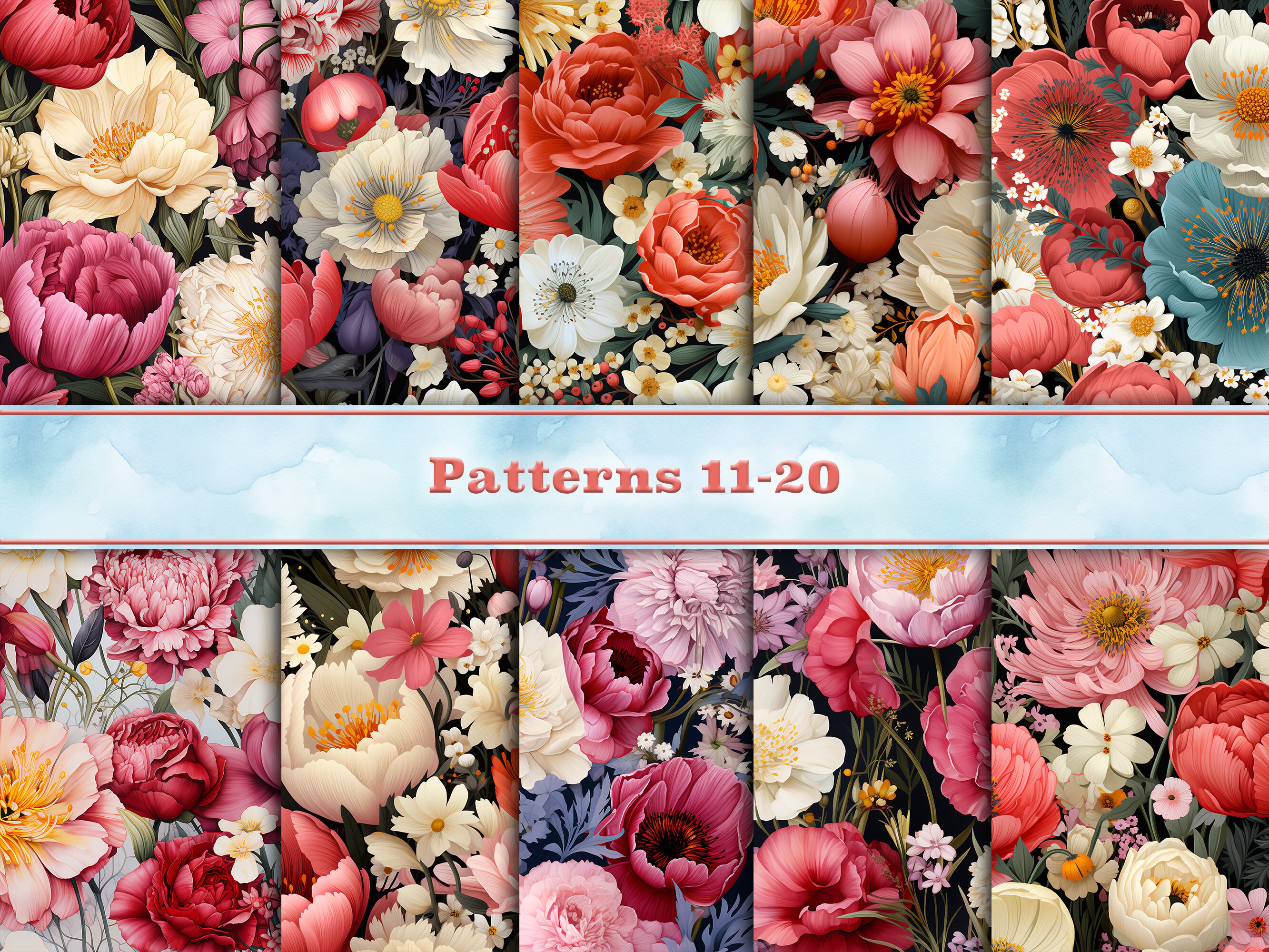 50 Flowers Digital Paper, Flowers Seamless Pattern, Floral Prints ...