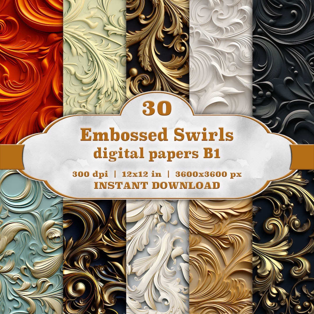 30 Embossed Swirls Digital Paper: Seamless Patterns (commercial Use ...